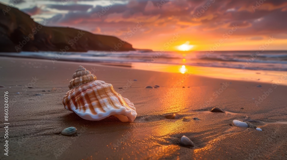 mesmerizing seashell glistening on sandy beach bathed in enchanting ...