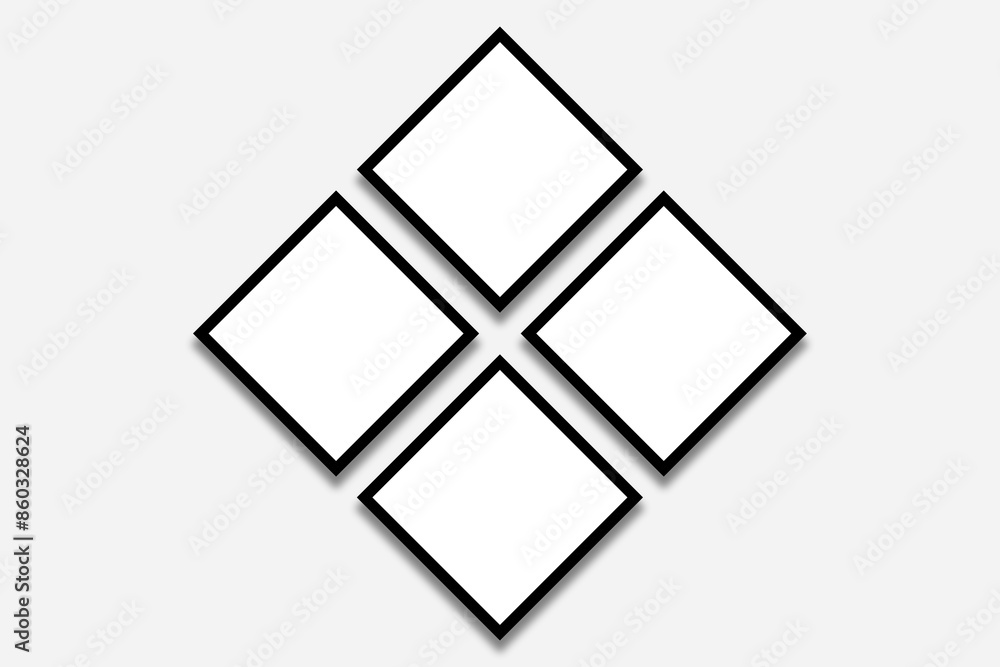 4 Blank white square photo frames with black borders in a cool creative ...
