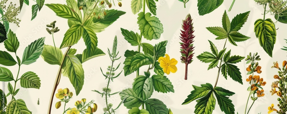 Detailed botanical drawings of medicinal plants for holistic therapies ...