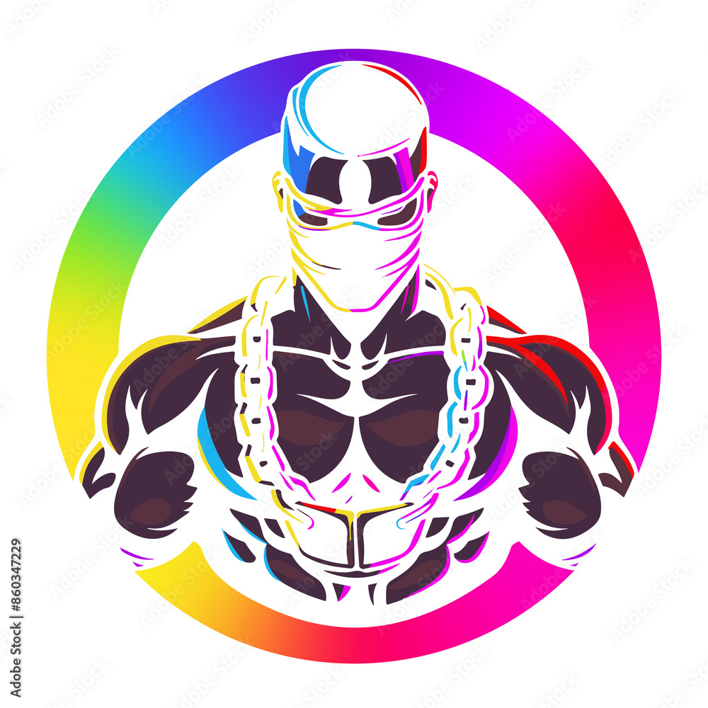Elements of neon macho - muscular man at a party on a transparent ...
