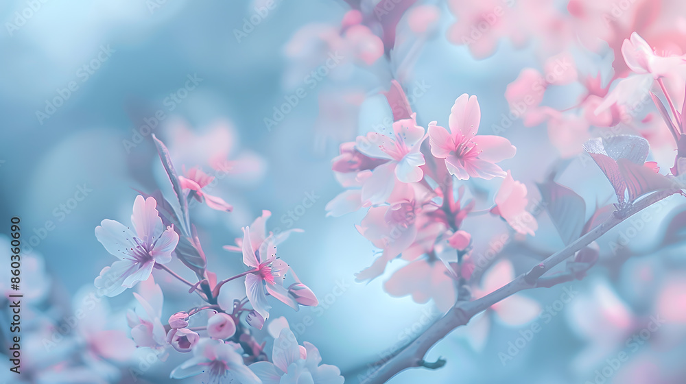 Beautiful soft spring background Pink flowers on cherry tree branch on ...