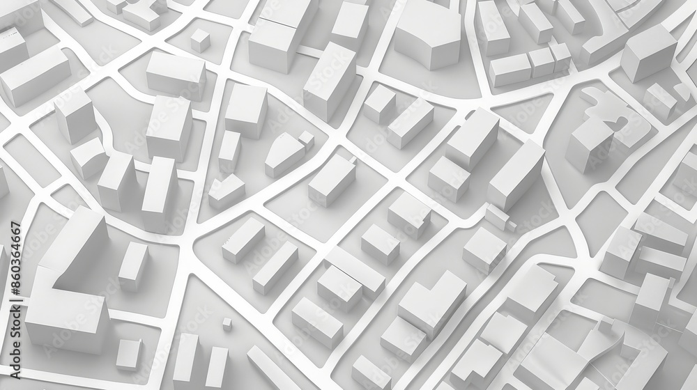 High-Resolution 3D Street Map of Urban Area with White Lines and Blocks ...