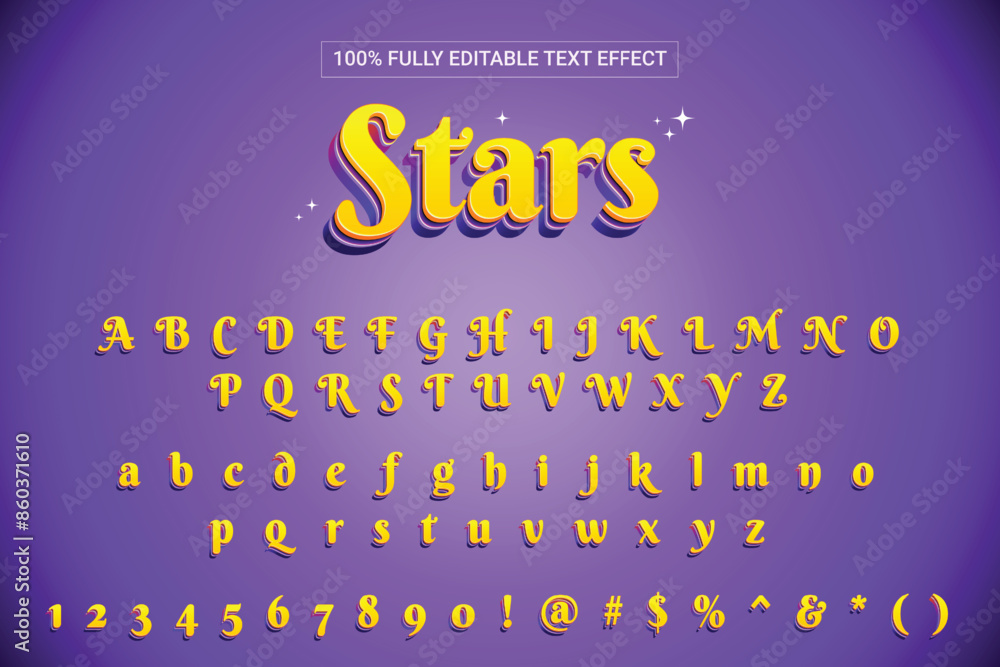Stars Text Script Font Style 3D Effect. Complete Set Of Alphabet ...