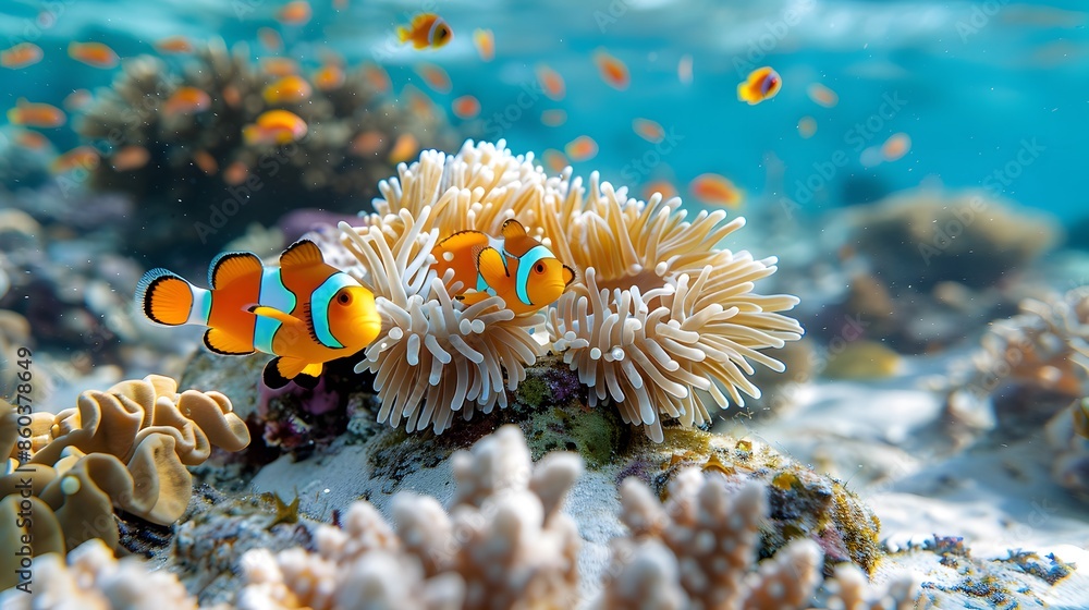 An underwater photograph capturing the symbiotic relationship between ...