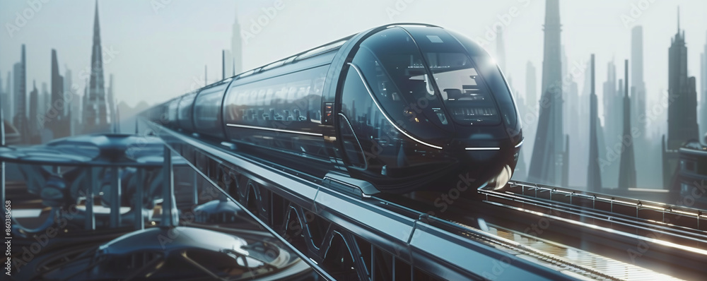 Futuristic Magnetic Levitation Train: "A sleek, futuristic maglev train ...