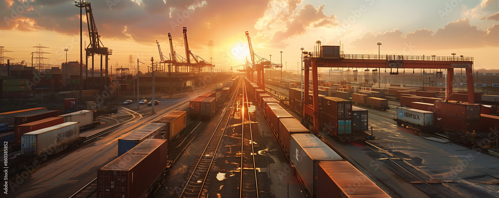 Industrial Railway Freight Yard: "A bustling freight yard with towering ...