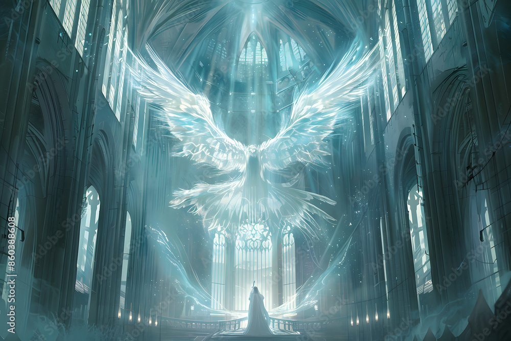 A high-resolution illustration of an aasimar cleric performing a divine ...