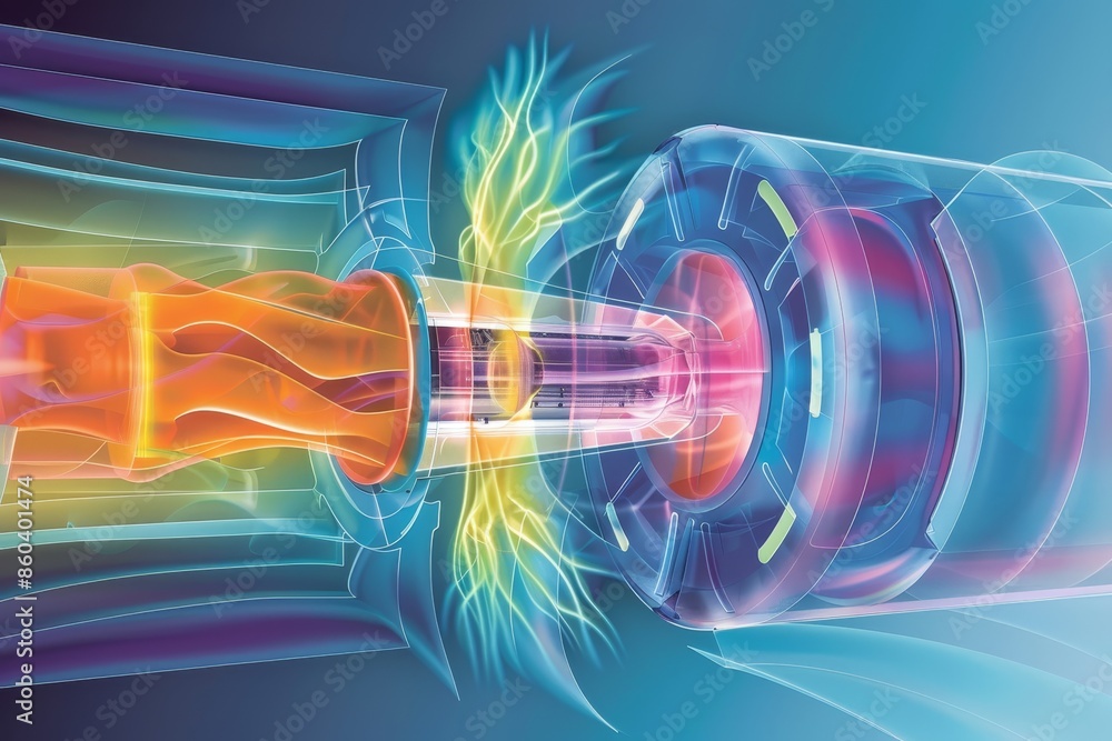 A diagrammatic representation of the inner workings of a fusion reactor ...
