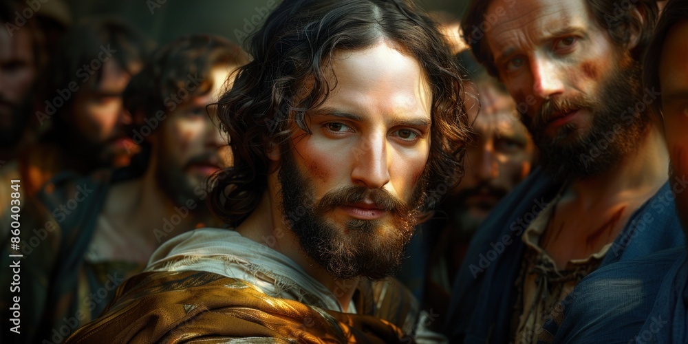 Holy tableau: a portrait of Jesus Christ and his 12 apostles, unity and ...