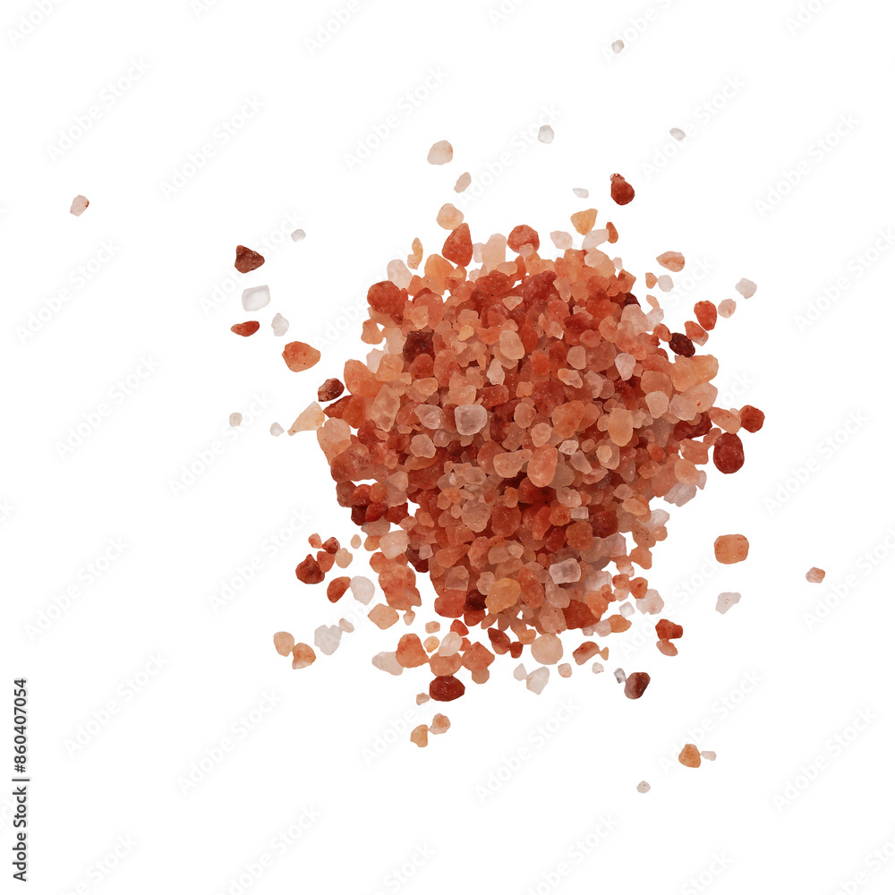 A pile of Himalayan pink salt isolated on transparent background. Close ...