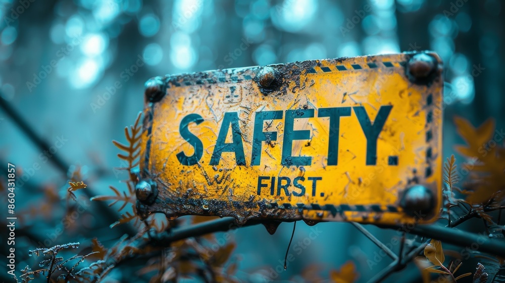 Safety First Warning Sign in Industrial Facility Stock Illustration ...