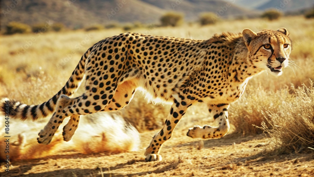 Generative ai. cheetah running, savanna landscape, high speed, vibrant ...