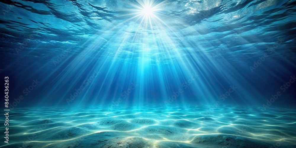 Underwater ocean background with rays of light shining on the ocean ...