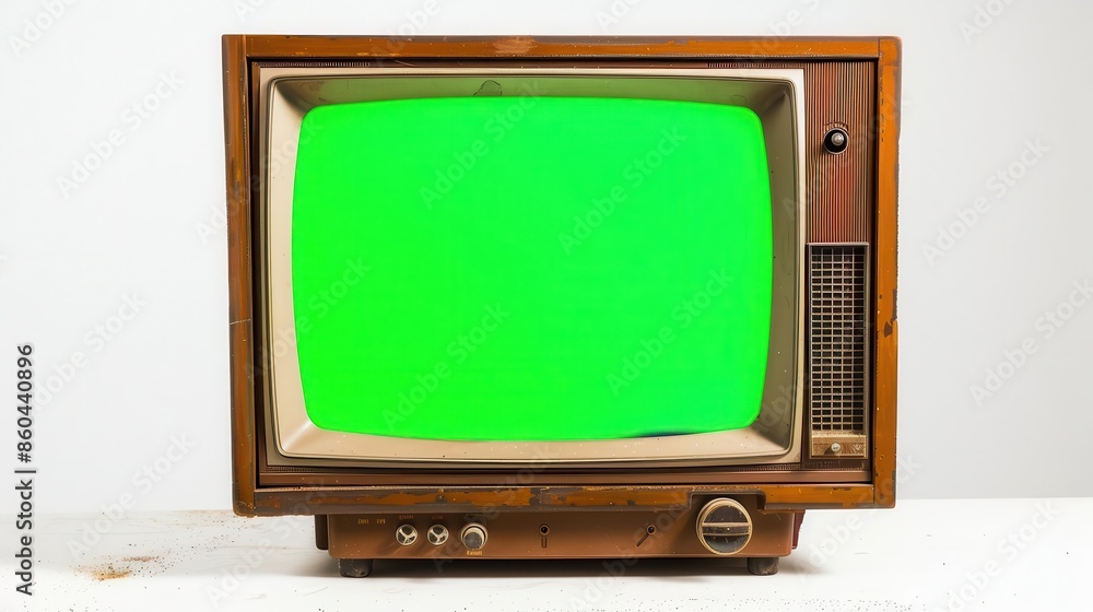 retro tv chroma key old 1970s television with green screen display ...