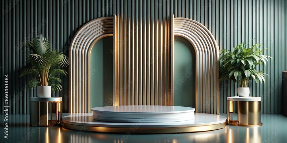 Generative ai. modern art deco stage, gold and green color scheme ...