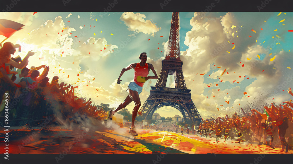 Marathon Runner Celebrated in Paris , Paris Olympics 2024, Eiffel Tower ...