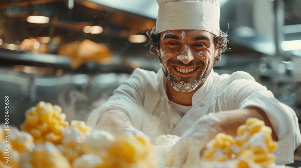 realistic photographic image of smiling Indian Chef with ghee ...