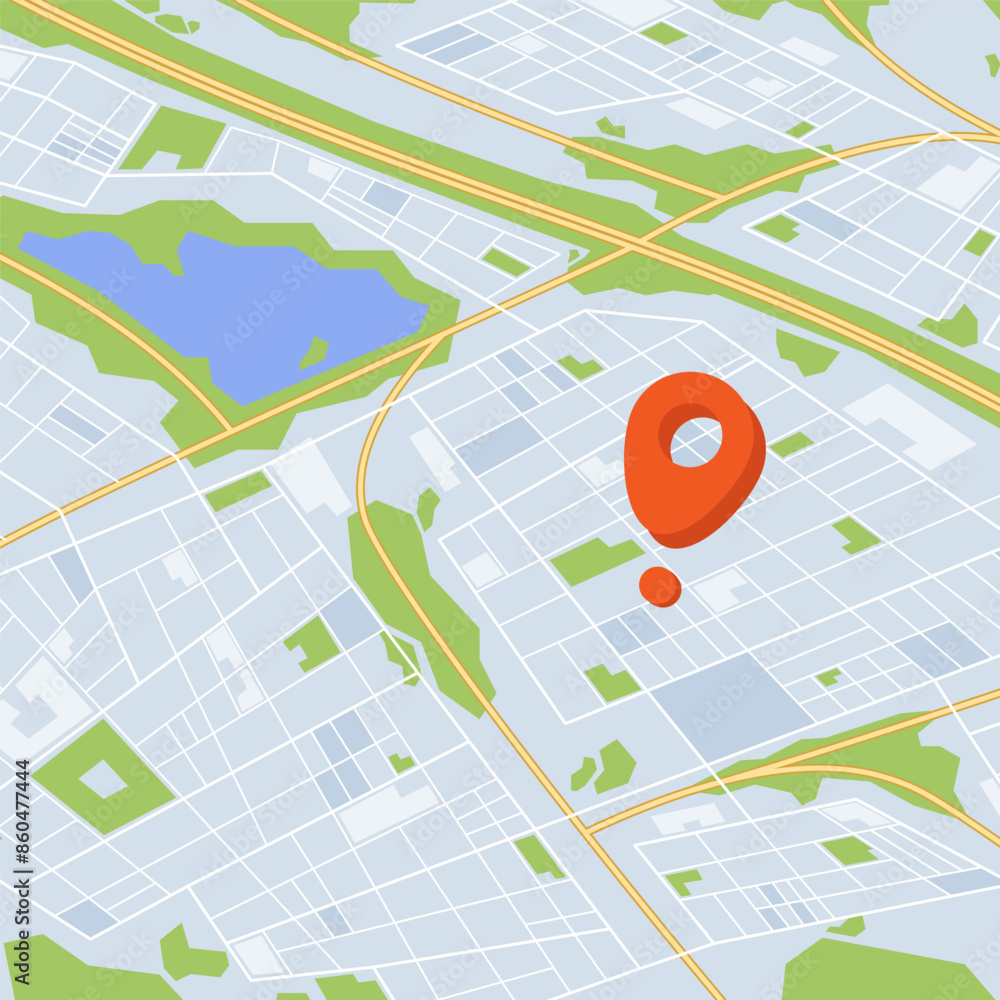 Stylized Modern City Map Featuring A Prominent Location Pin Marker ...