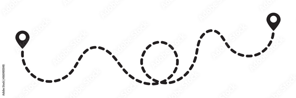 Route icon between two points with dotted path and location pin ...