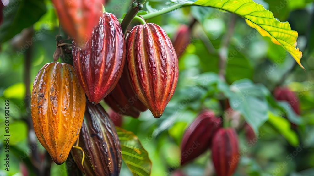 Cacao trees thrive in tropical forests, producing oval-shaped, yellow ...