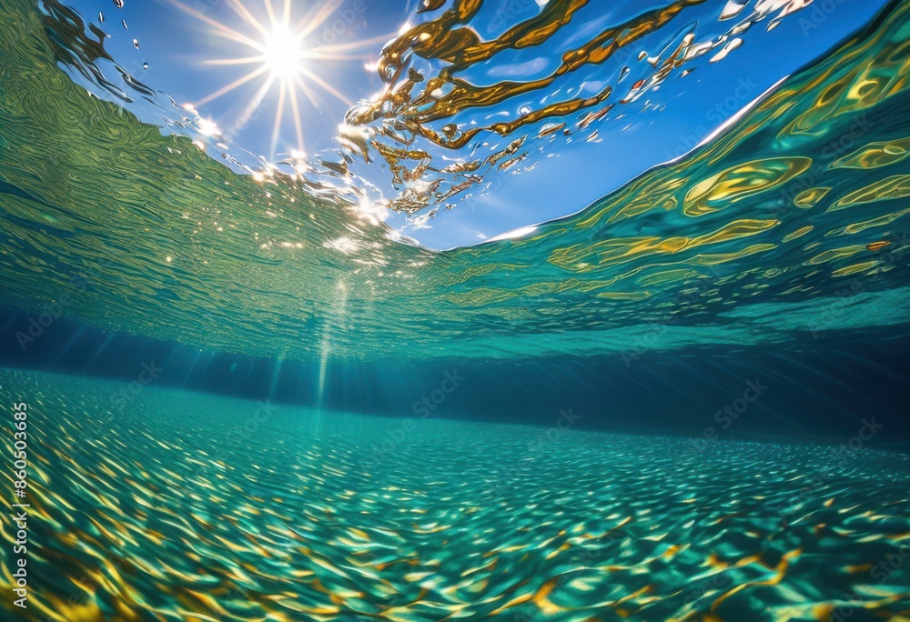 sunlit waves seen through glass bottom boat, clear, water, underwater ...