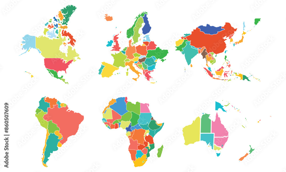 world map divided into continents isolated modern colorful style. for ...