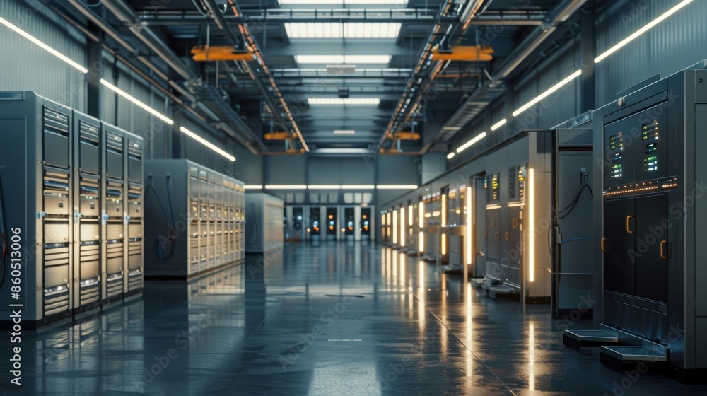 EV battery storage facility with advanced security, showcasing high ...