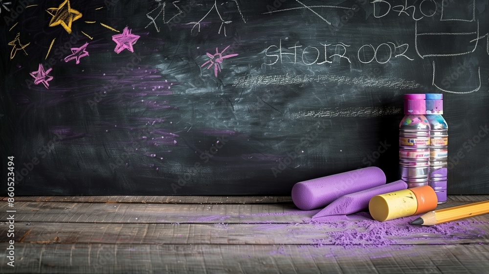 Back to School Blackboard Art with Soft Purple Chalk, First Day of ...