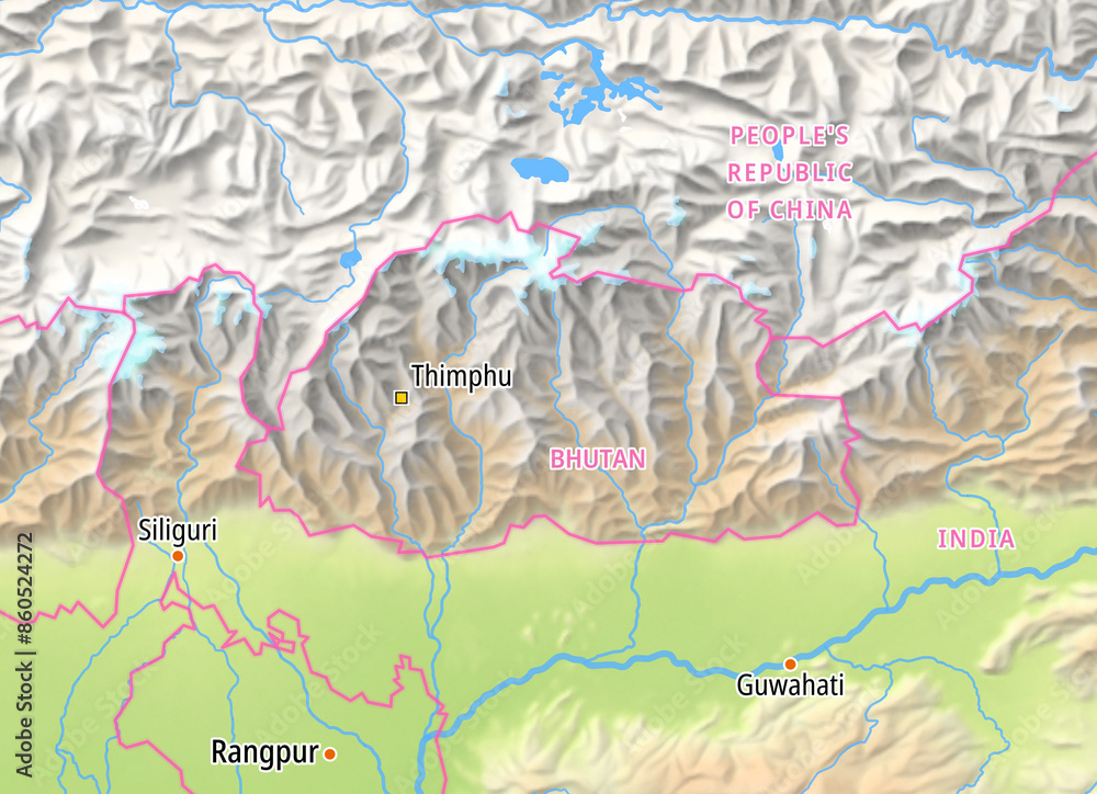 Map of Bhutan and surrounding countries With country names In English ...