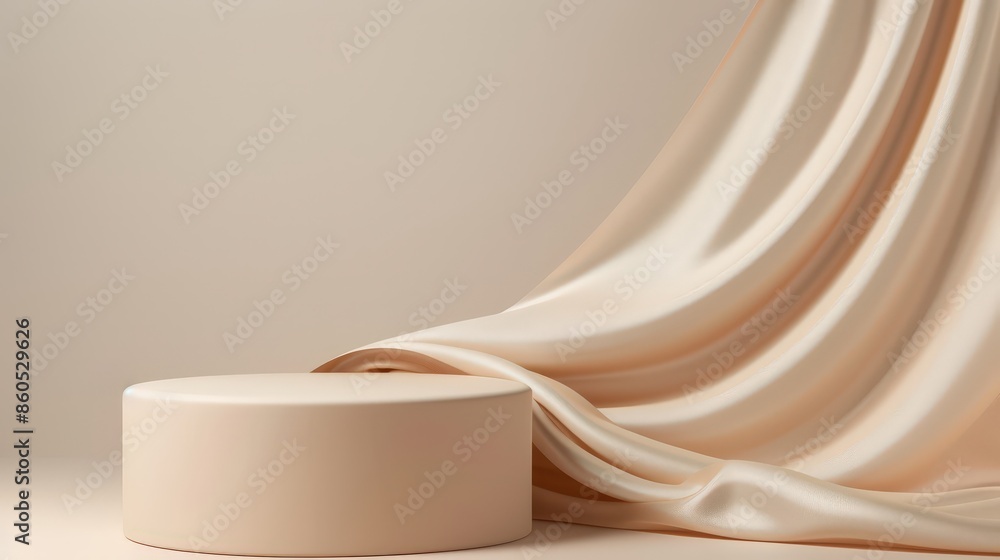 Minimalist product display with a white round podium and striped fabric ...