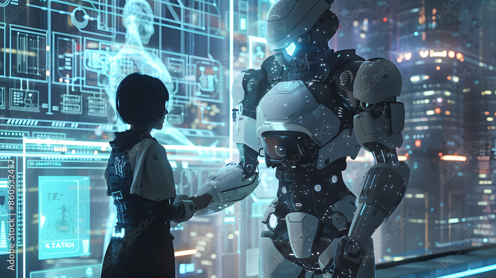 Business man AI artificial intelligence humanoid robot android ...