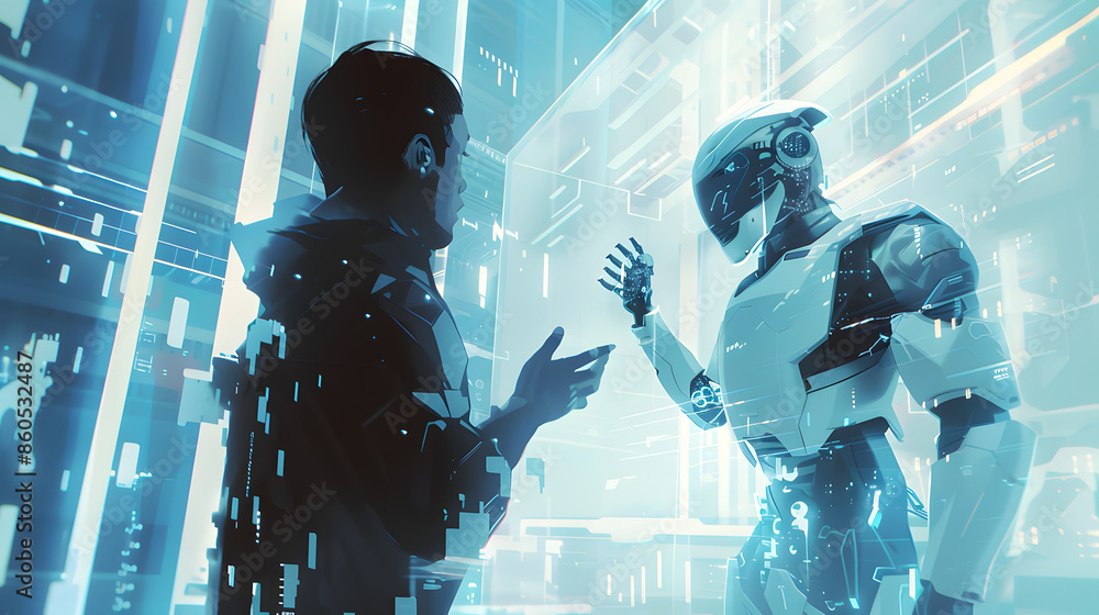 Business man AI artificial intelligence humanoid robot android ...