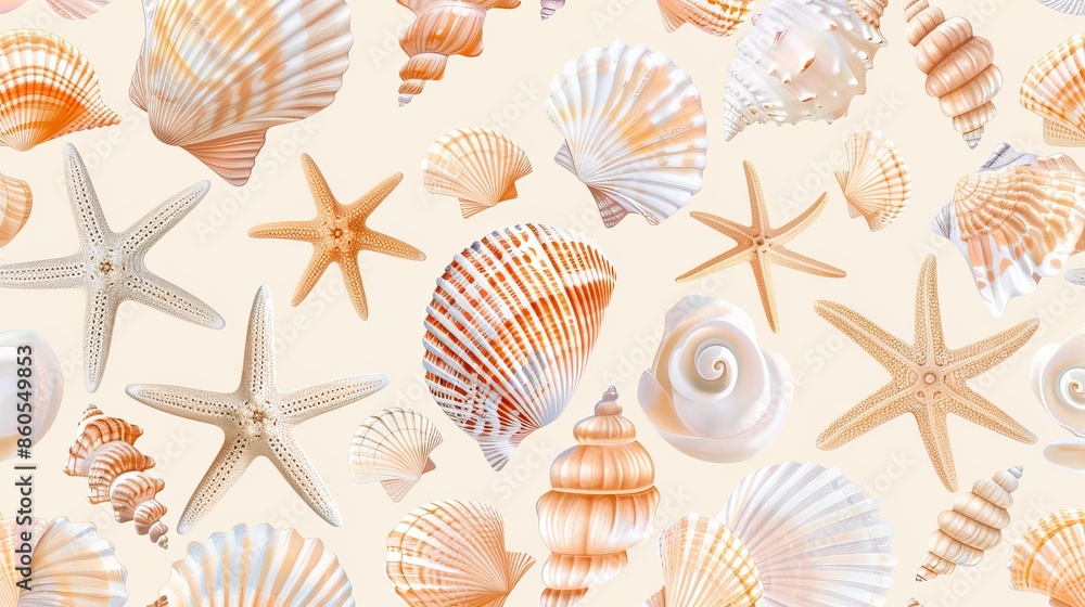 Seashell and starfish pattern in soft colors. Great for wedding ...