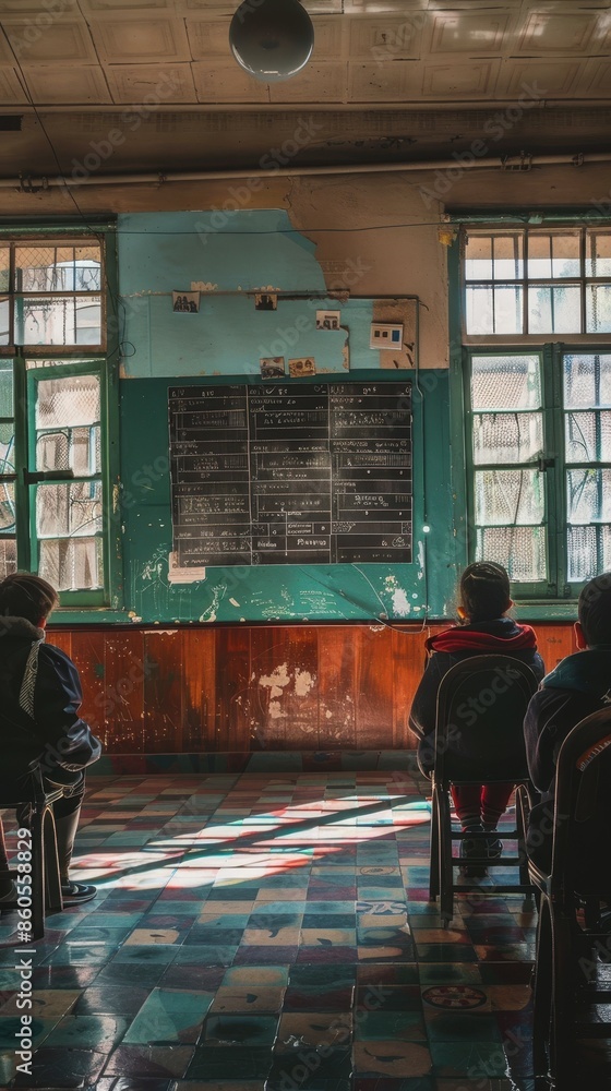 poor school. an old school in a poor neighborhood. children do not come ...