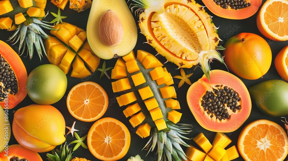 Tropical fruit lovers, rejoice! This seamless pattern bursts with fresh ...