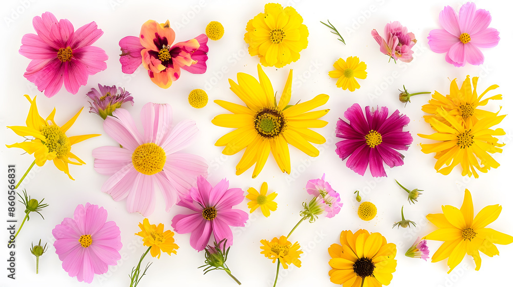 Summer flower creative layout Daisy cosmos blanket aster zinnia ...