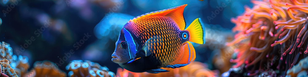 Close-Up of Regal Angelfish in Coral Reef, macro shot, vivid underwater ...