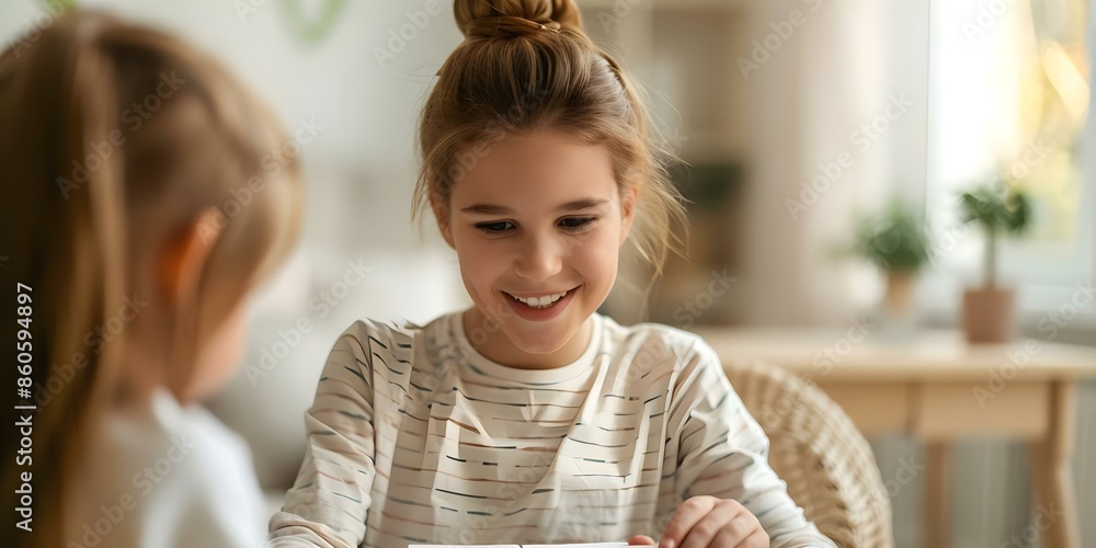 Speech therapist using flashcards to help childs pronunciation in cozy ...