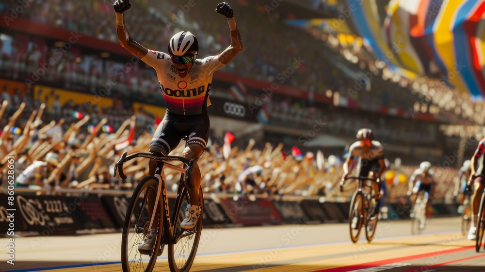 Victorious Moment at the Finish Line of a Cycling Event during the ...