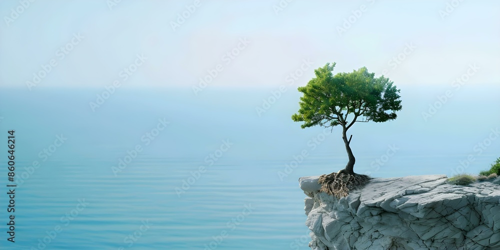 Solitary tree on cliff symbolizes emotional stability with roots firmly ...