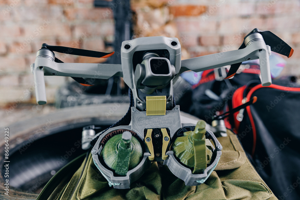 UAV drone with device for releasing mines and grenades to enemy ...