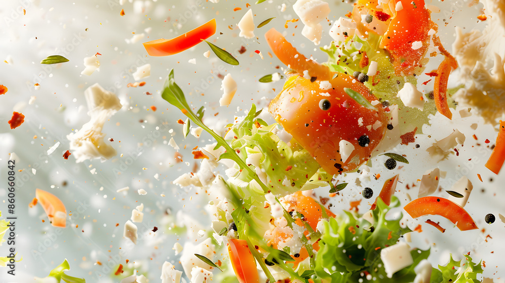 computer-generated image of exploding salad. photorealism and 3d ...
