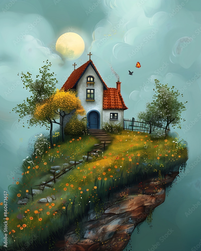 house cliff fence butterfly flying cute perhaps fairy tale candy land ...
