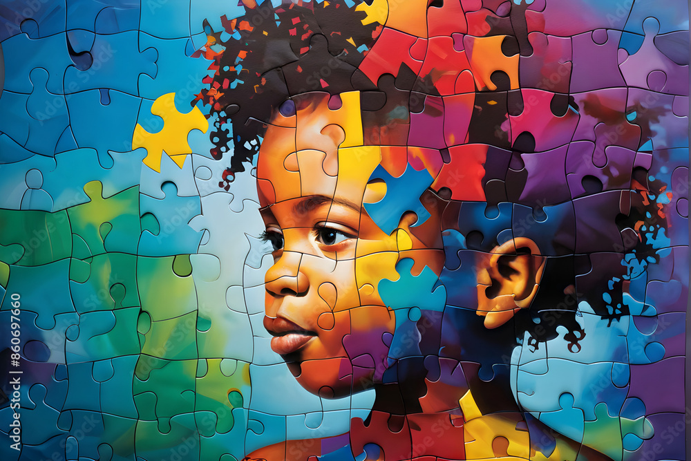 African American kid face Jigsaw puzzle for autism neurodiversity ...