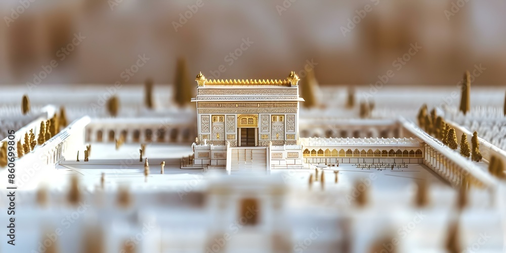 White background with the Third Temple of Solomon depicted in the ...
