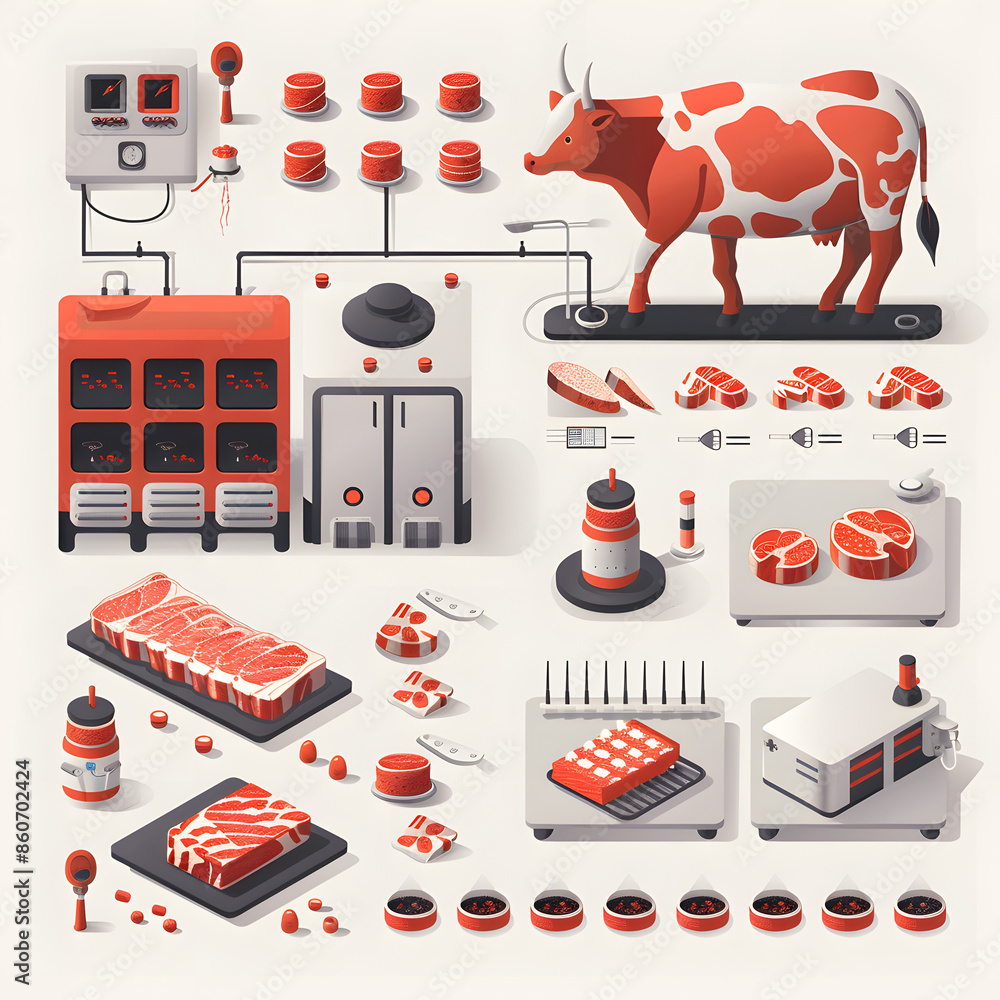 cattle farming, beef production vector infographic. meat factory ...