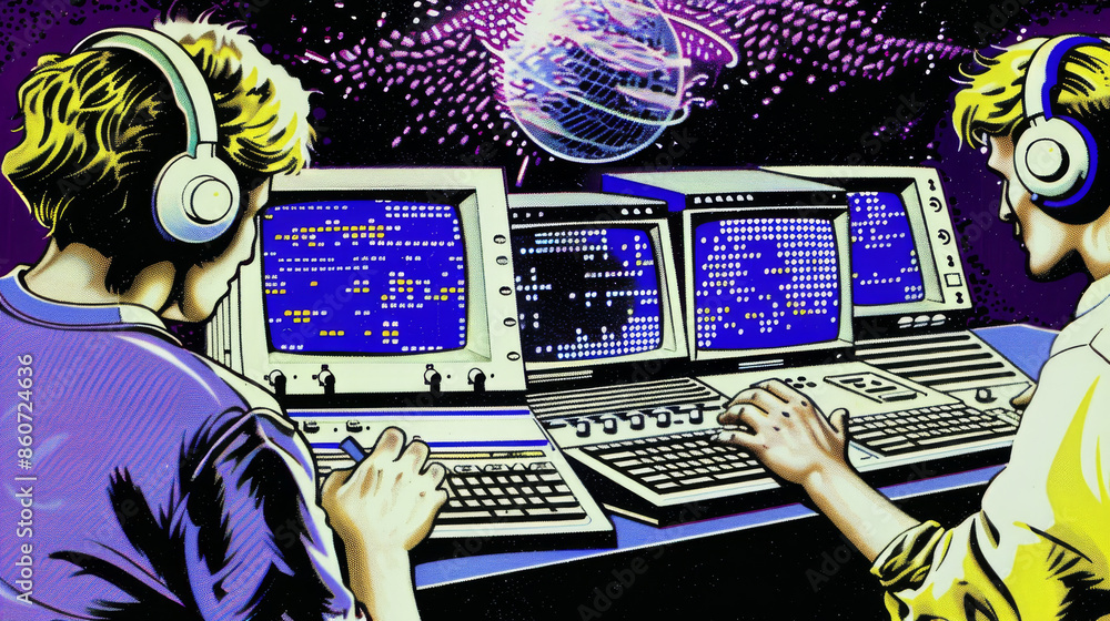 A 1990s technology lab featuring old computers, dot matrix printers ...