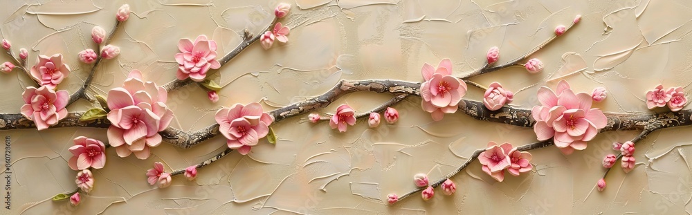 3d picture of a tree with pink flowers background for digital printing ...