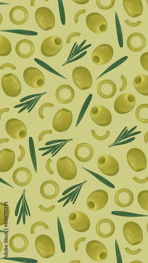HD animated pattern of green olives moving from top to bottom. Olives ...