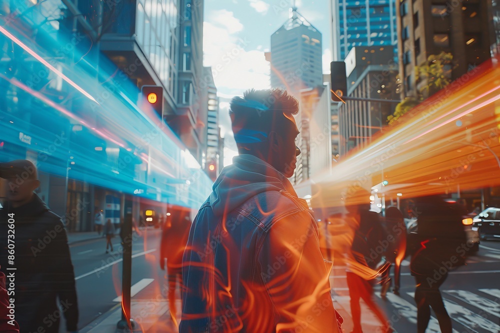 A dynamic photo capturing the ghosting effect of people walking in a ...